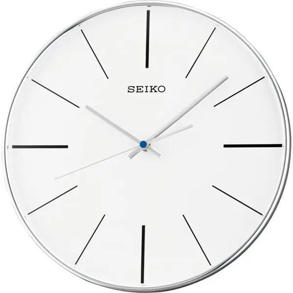 SEIKO Modern Silver Case Wall Clock - White