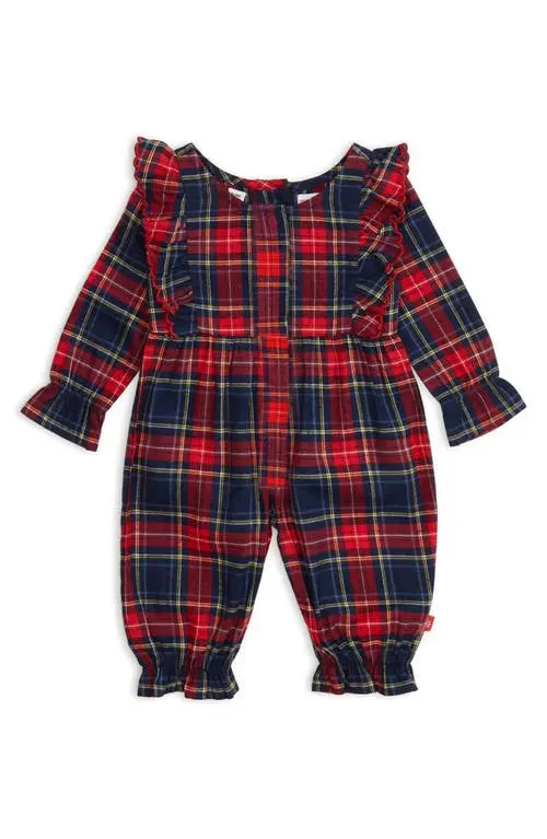 MAGNETIC ME Holiday Plaid Ruffle Flannel Magnetic Romper - Blue