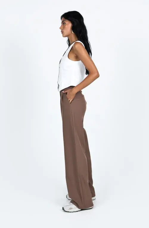 Princess Polly Archer Pleated High Waist Straight Leg Pants - Brown