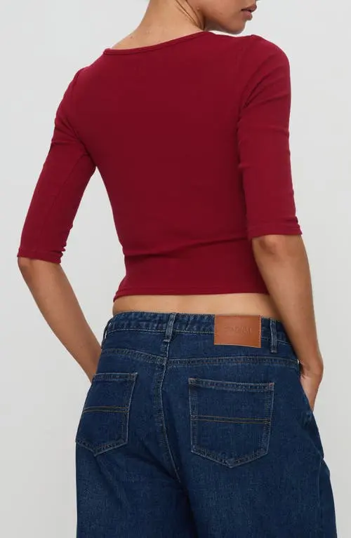 Princess Polly Elaia Three-quarter Sleeve Crop Top - Red