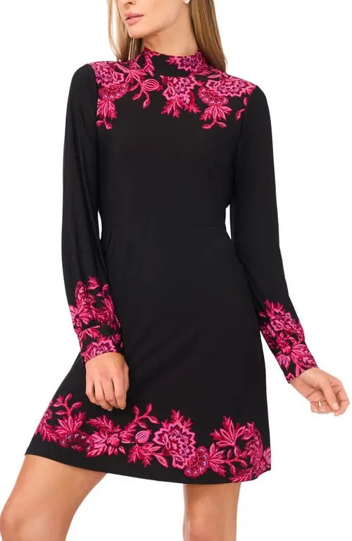 CECE DUPRAZ Border Print Long Sleeve Minidress