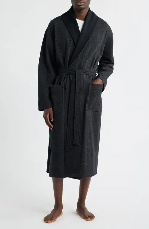 Majestic International Shawl Collar Cotton Blend Herringbone Robe - Black Chevron