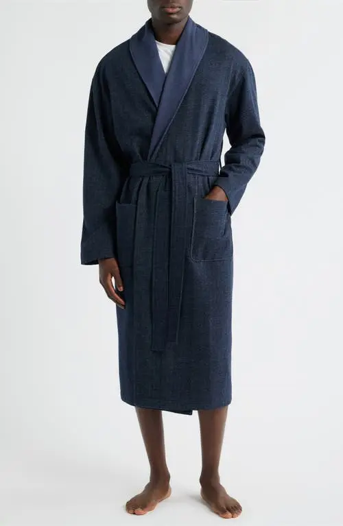 Majestic International Shawl Collar Cotton Blend Herringbone Robe - Navy Chevron