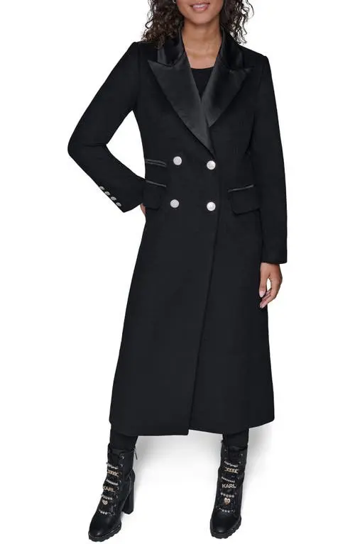 Karl Lagerfeld Paris Tuxedo Wool-blend Longline Coat - Black
