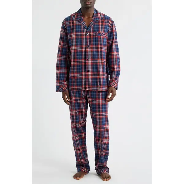 Majestic International Time Out Flannel Pajamas - Navy/red