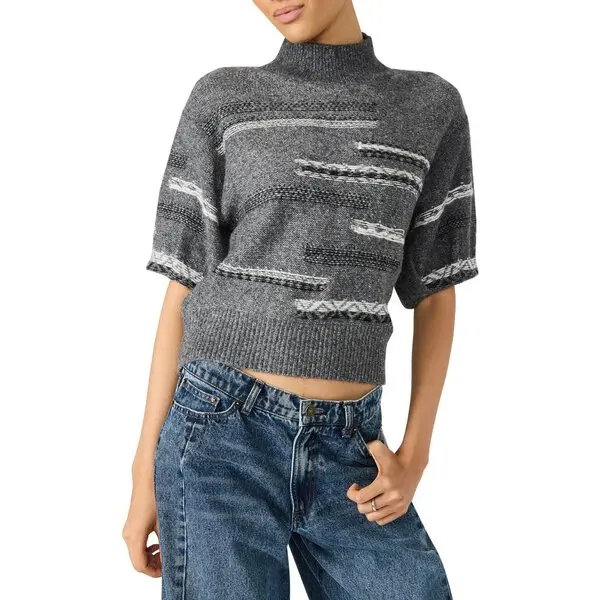Steve Madden Ketra Mock Neck Crop Sweater - Black/grey Multi
