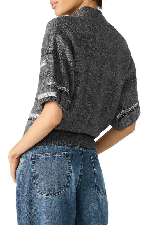 Steve Madden Ketra Mock Neck Crop Sweater - Black/grey Multi