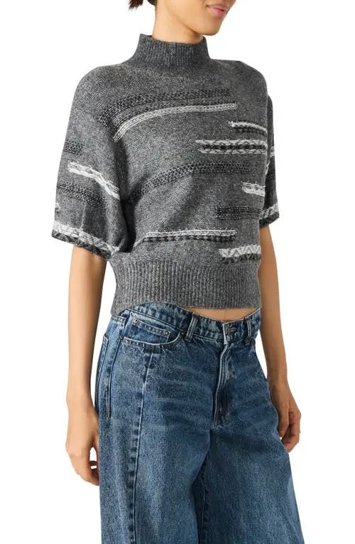 Steve Madden Ketra Mock Neck Crop Sweater - Black/grey Multi