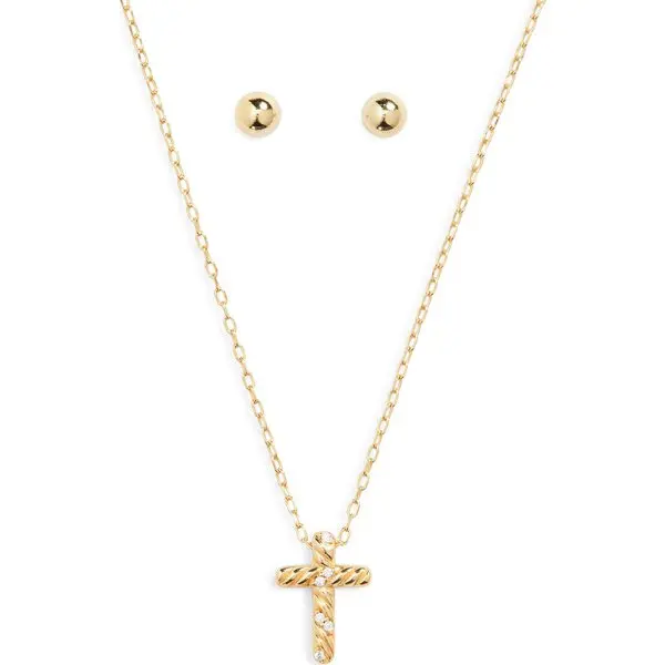 Argento Vivo Cross Pendant & Stud Earrings Set - Gold