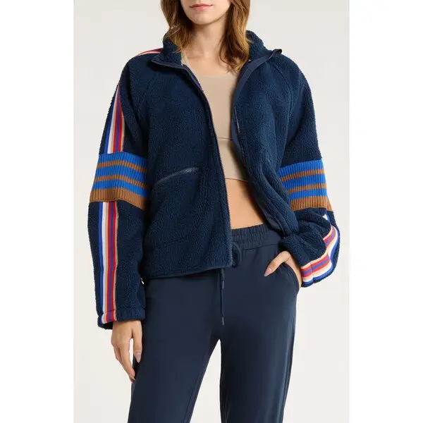 Free People Mountain High Fleece Jacket - Midnight Navy Combo