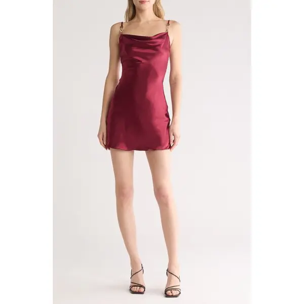 JUMP APPAREL Satin Cowl Neck Slip Mini Dress - Wine