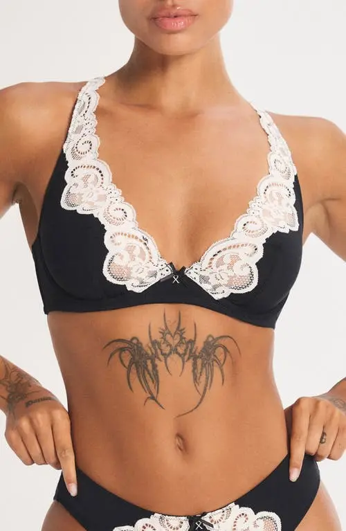 SAVAGE X FENTY Swirly Girly Unlined Plunge Bra - Black Caviar/white Tea