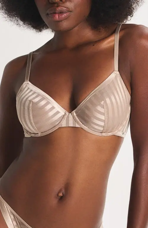 SAVAGE X FENTY Show 'n' Tell Stripe Unlined Demi Bra - Stone Beige Brown