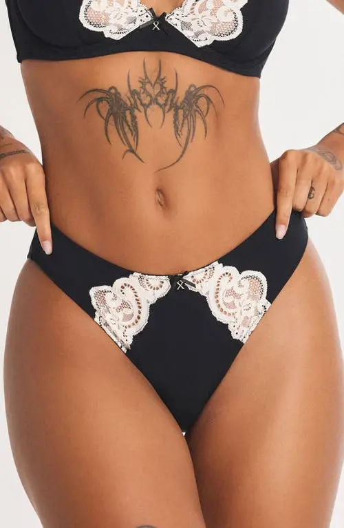 SAVAGE X FENTY Swirly Girly Cheeky Briefs - Black Caviar/white Tea