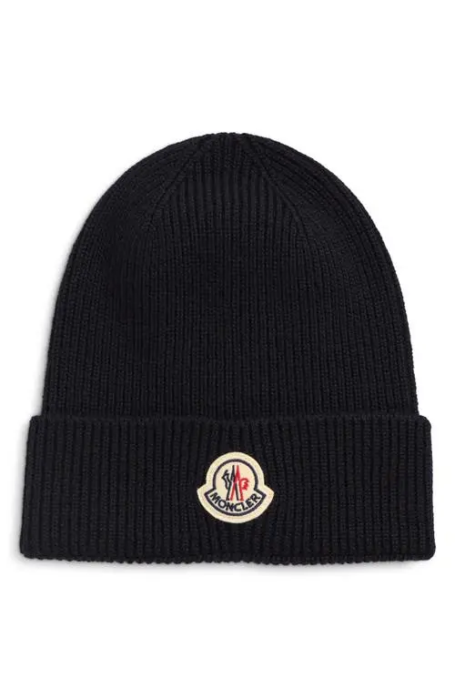 Moncler Virgin Wool Ribbed Beanie - Navy