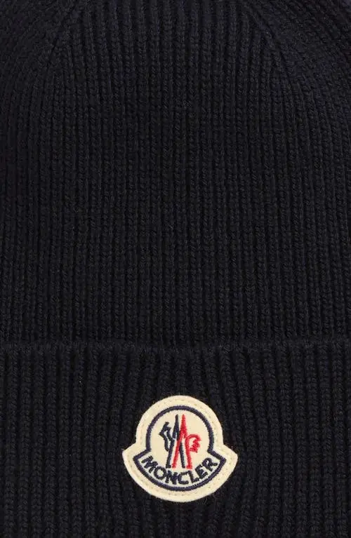 Moncler Virgin Wool Ribbed Beanie - Navy