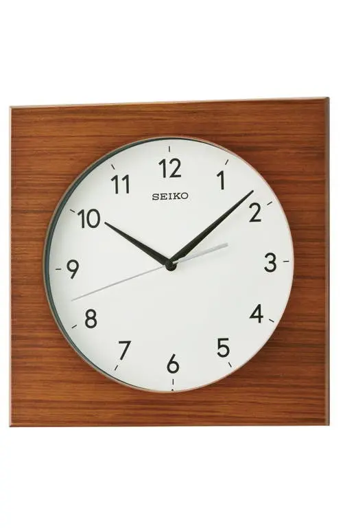 SEIKO Square Zebra Wood Wall Clock - Brown