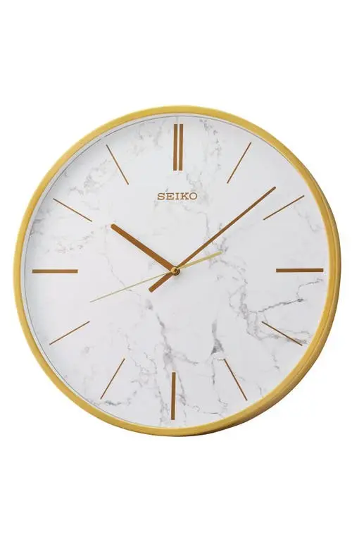 SEIKO Large Metal Wall Clock With & White Marble Effect - Gold
