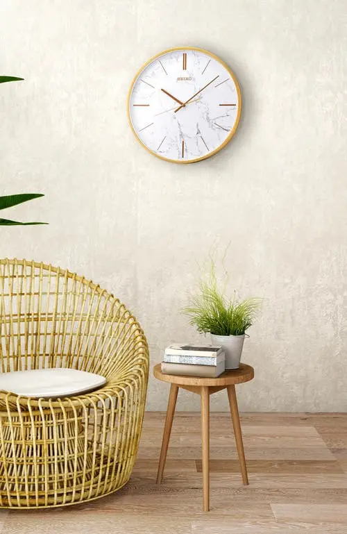 SEIKO Large Metal Wall Clock With & White Marble Effect