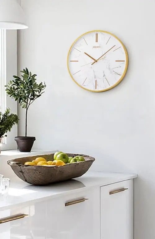 SEIKO Large Metal Wall Clock With & White Marble Effect