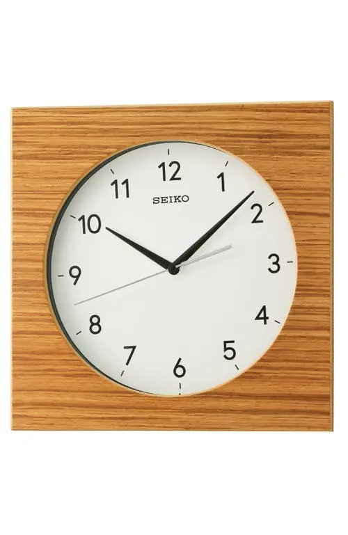 SEIKO Square Zebra Wood Wall Clock - Light Brown