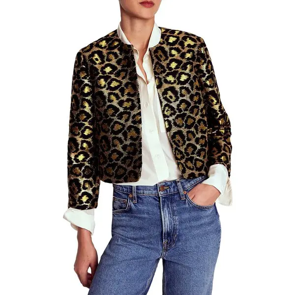 Boden Metallic Leopard Crop Jacket