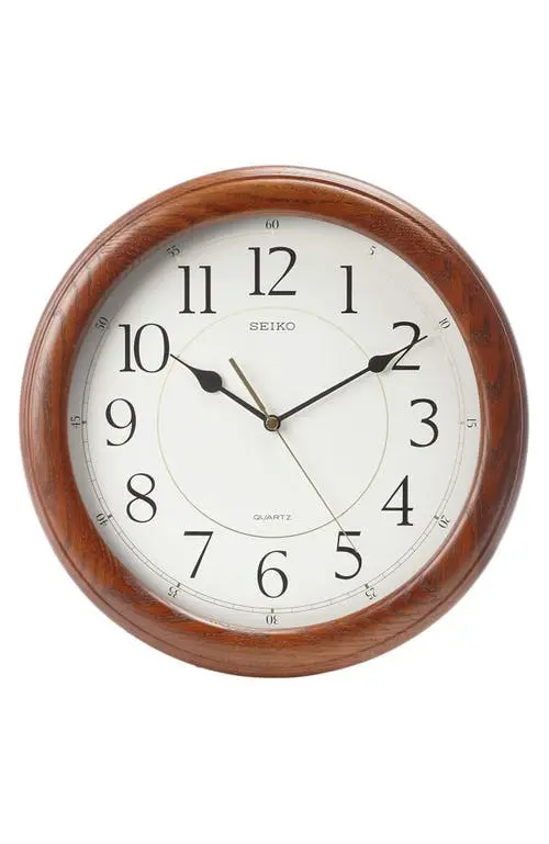 SEIKO Classic Solid Oak Wall Clock - Brown