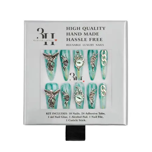 3H NAILS Emerald Elegance Luxury Handmade Press On Nails - Aquamarine