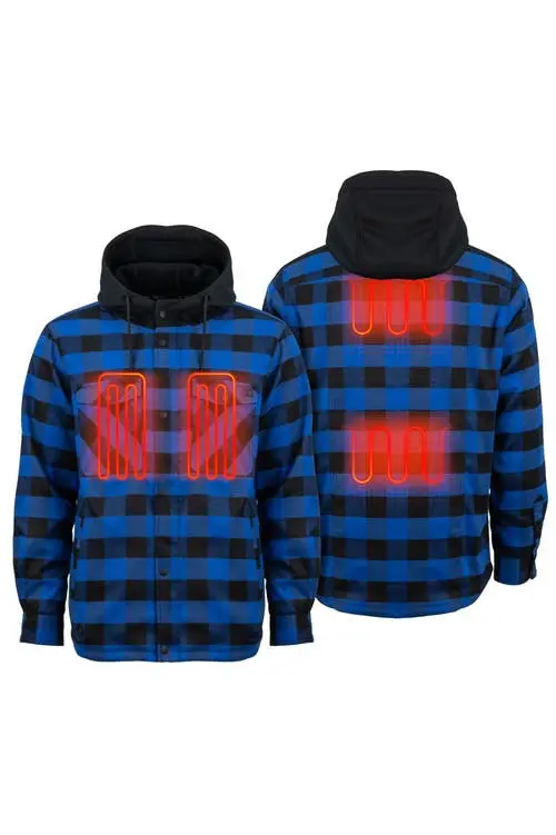 MOBILE WARMING Flannel Heated Hooded Jacket - Blue