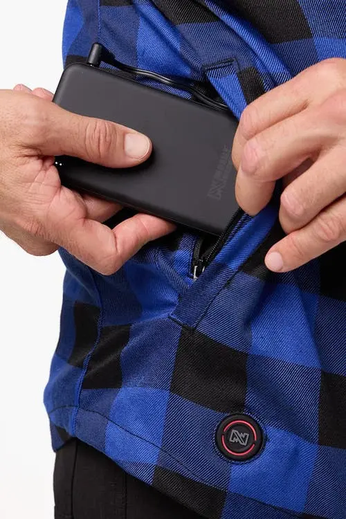 MOBILE WARMING Flannel Heated Hooded Jacket - Blue
