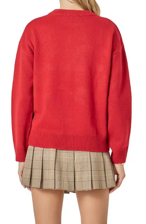 English Factory Relaxed Fit Statement Sweater - Red/pink