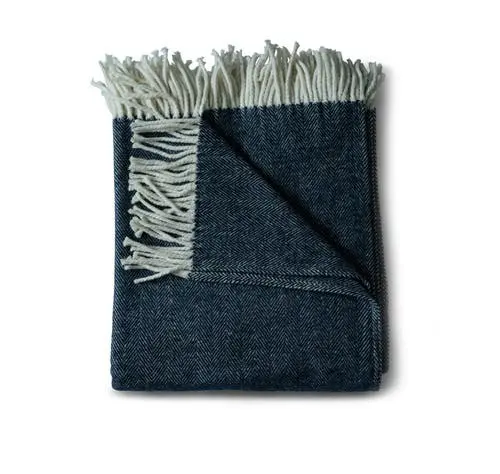 EVANGELINE 100% Cotton Herringbone Throws - Deep Blue
