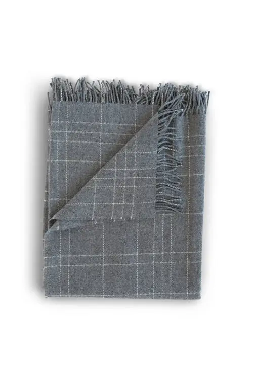 EVANGELINE Patterned Merino Throws - Check Graphite