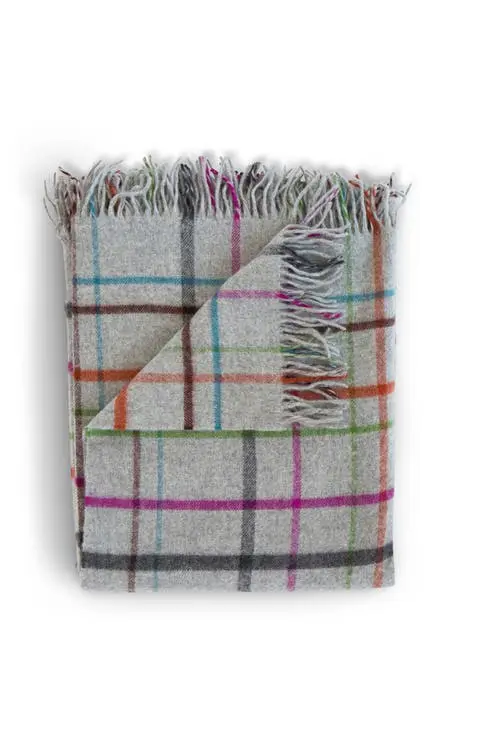EVANGELINE Patterned Merino Throws - Fog Plaid Multi