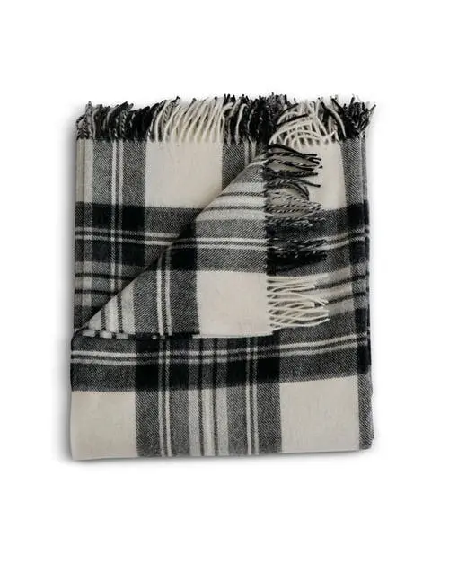 EVANGELINE Patterned Merino Throws - Pearl/coal Plaid