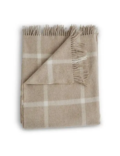 EVANGELINE Patterned Merino Throws - Windowpane Oatmeal