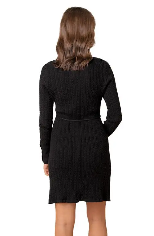 HOPE & HENRY Organic Square Neck Cable Sweater Dress - Black