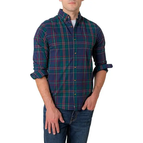 HOPE & HENRY Organic Long Sleeve Stretch Poplin Button Down Shirt - Scottish Plaid