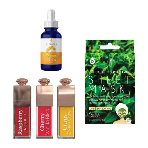 PURSONIC Radiant Skin Set Vitamin C Serum & Tea Tree Sheet Masks - Multicolor