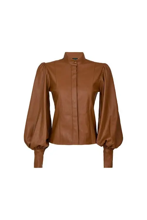 NO PISE LA GRAMA Vegan Leather Button-up Shirt