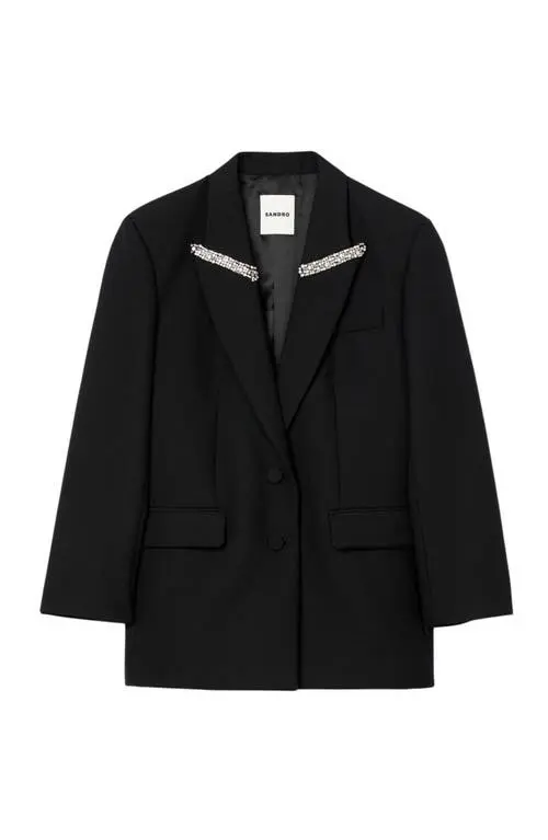 Sandro Tuxedo Jacket With Rhinestone Collar