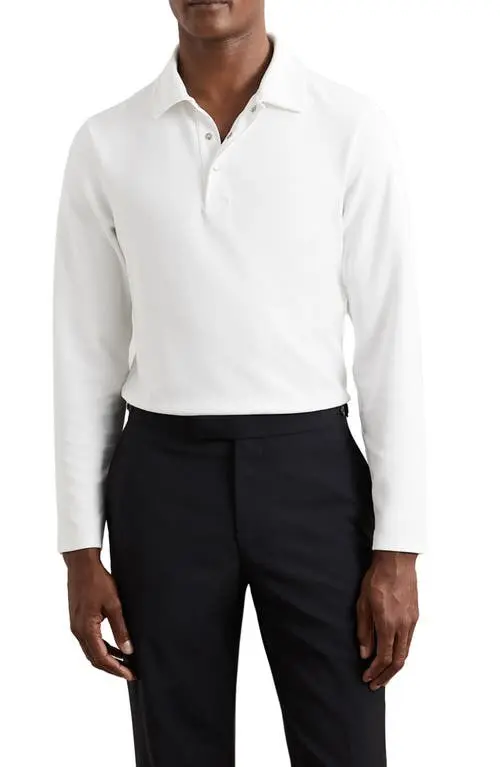 REISS Tivolli Long Sleeve Waffle Polo - White