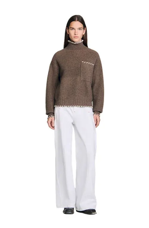 Sandro Oversized Turtleneck Fine Knit Sweater