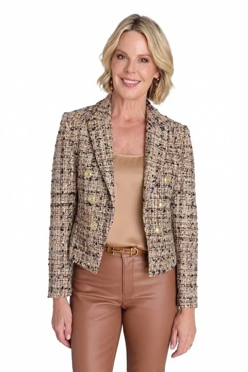 THE NOLI SHOP Gabrielle Double Breasted Blazer - Latte Multi