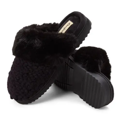 DEARFOAMS Knit Scuff Slipper - Black Solid