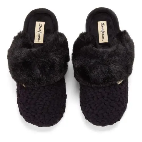 DEARFOAMS Knit Scuff Slipper - Black Solid