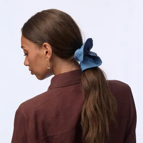 Lele Sadoughi Denim Double Faced Square Scrunchie