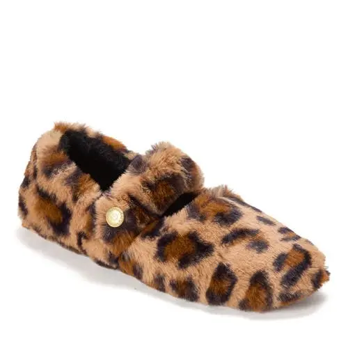 DEARFOAMS Maryjane Luxe Teddy Slipper - Leopard