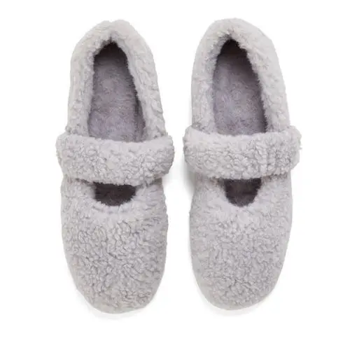 DEARFOAMS Maryanne Luxe Teddy Mary Jane Slipper - Sleet
