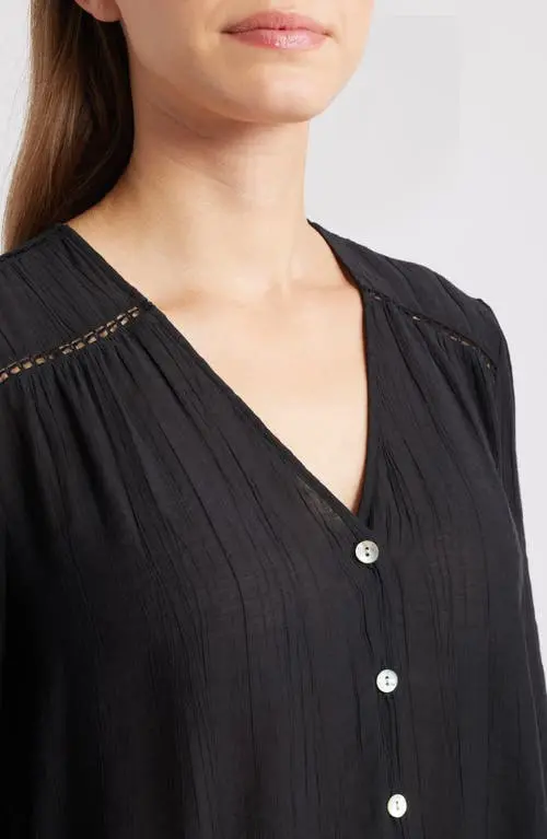 CLOTH & STONE Ladder Stitch Front Button Top